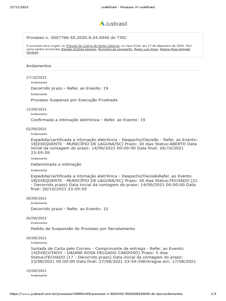 Processo N 500XXXX 5520208240040 Do TJSC Andamentos | PDF