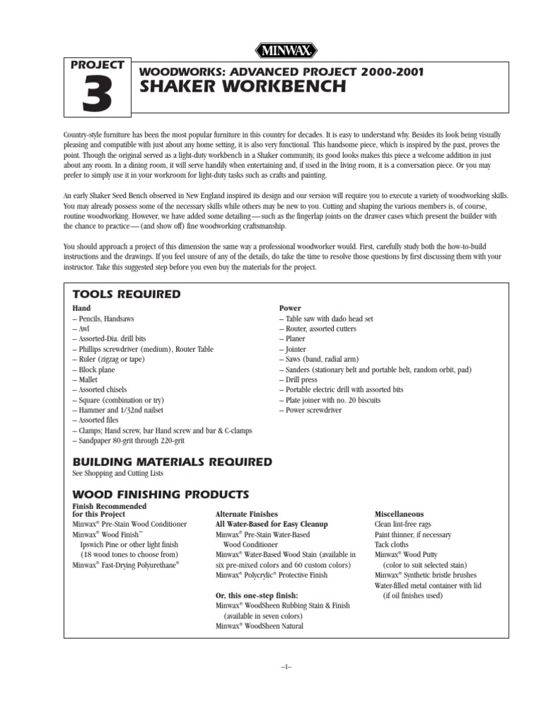 Shaker Workbench: Woodworks: Advanced Project 2000-2001 Project | PDF ...