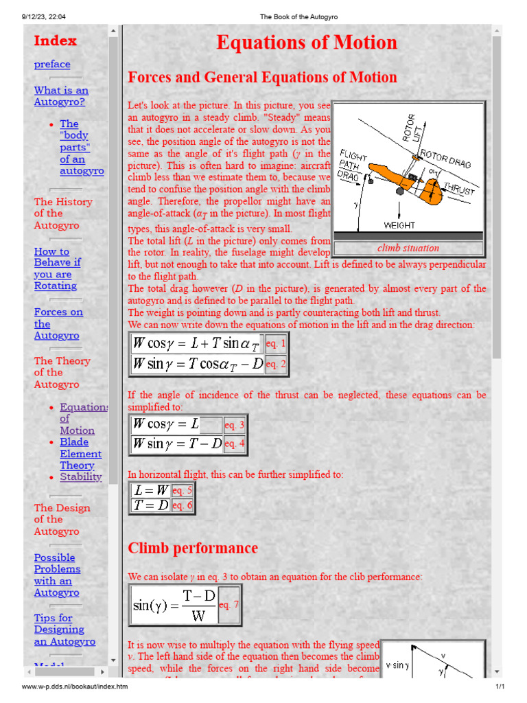 EQUATIONS OF MOTION OF THE AUTOGYRO FILETE The Book of The Autogyro ...
