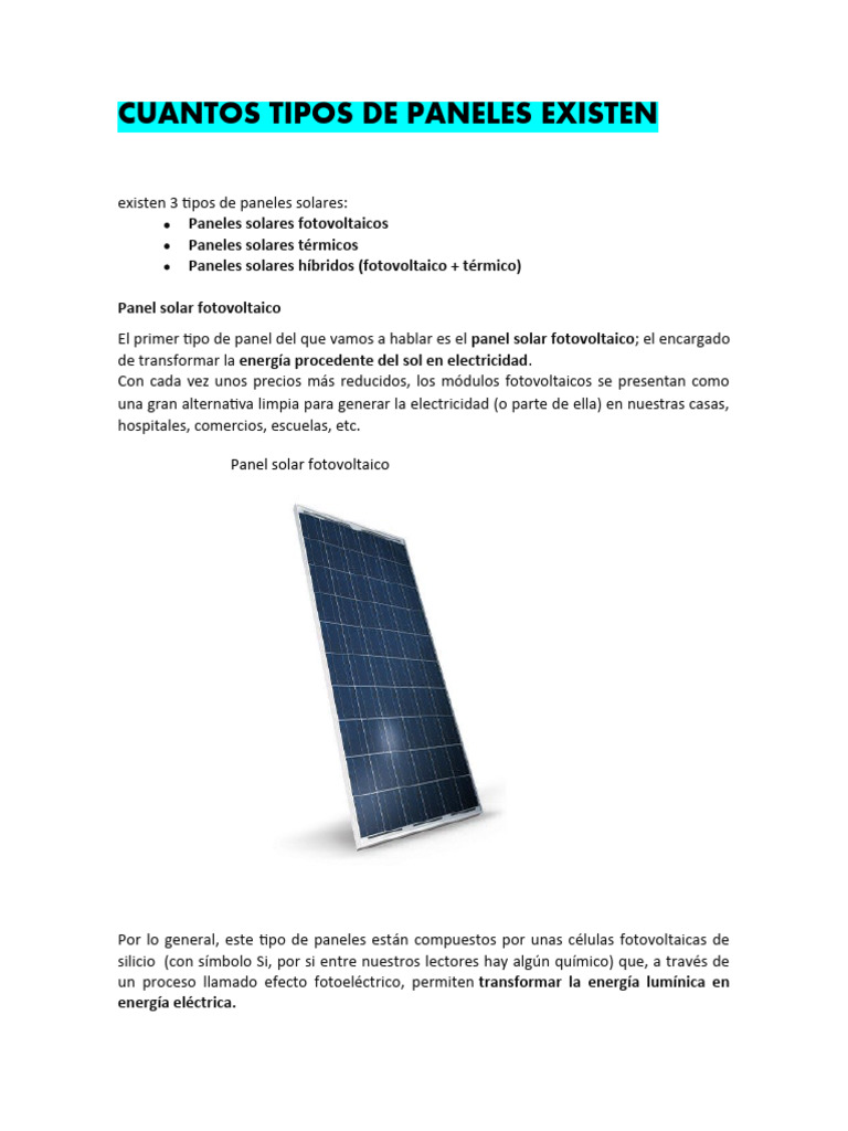 Cuantos Tipos de Paneles Existen | PDF | Energía solar | Panel solar
