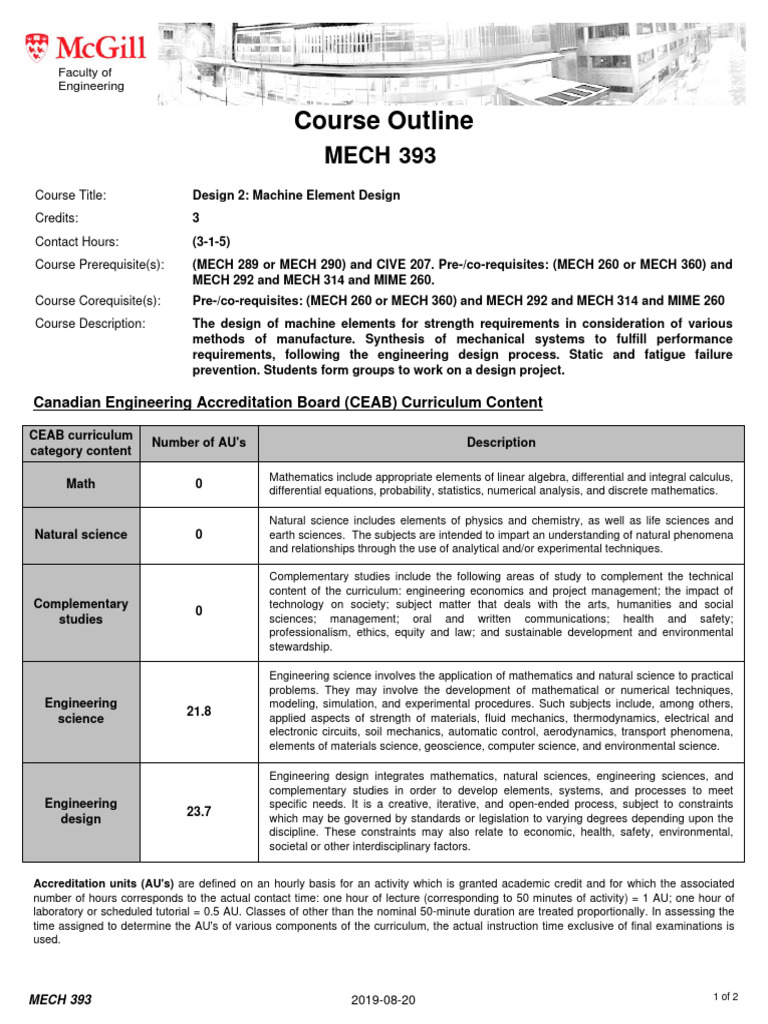 Machine Element Design Course Outline | PDF | Engineering | Science