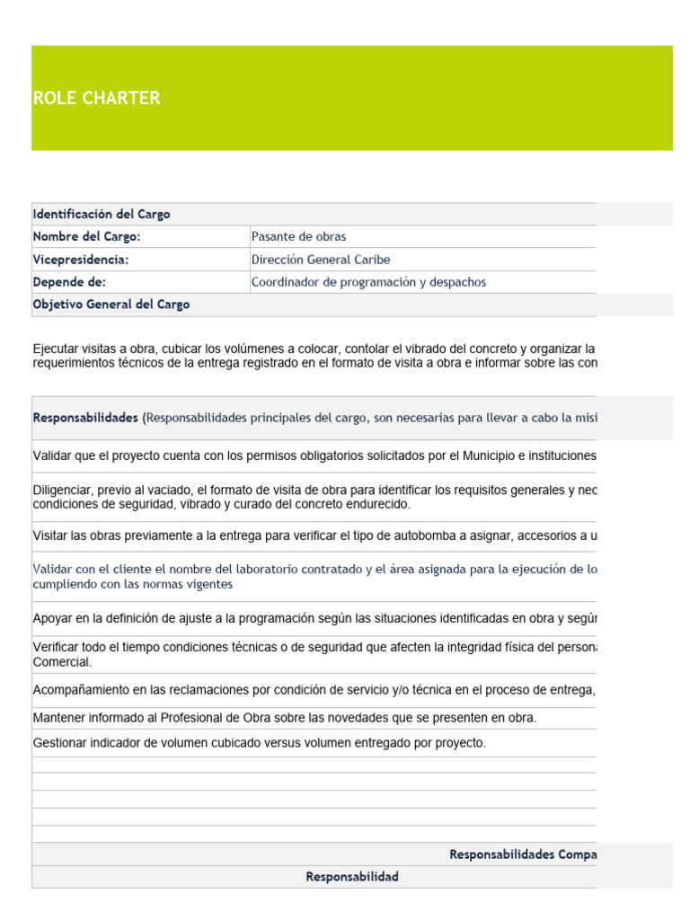ROL CHARTER Pasantes de Obras | Descargar gratis PDF | Business