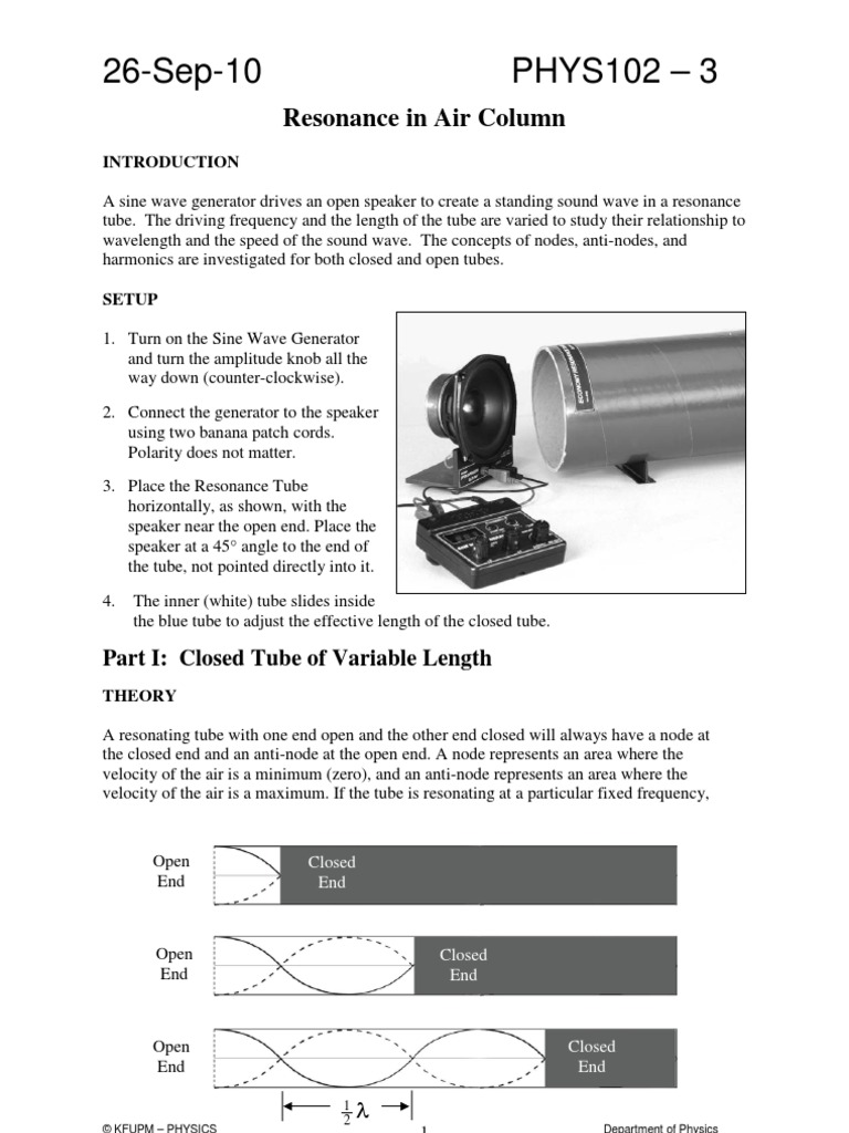 26-Sep-10 PHYS102 - 3: Resonance in Air Column | PDF | Waves | Wavelength