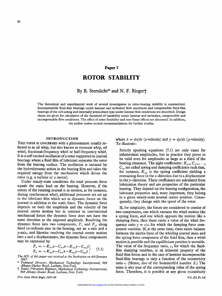 1967-Sternlicht-Rotor Stability | PDF | Fluid Dynamics | Force