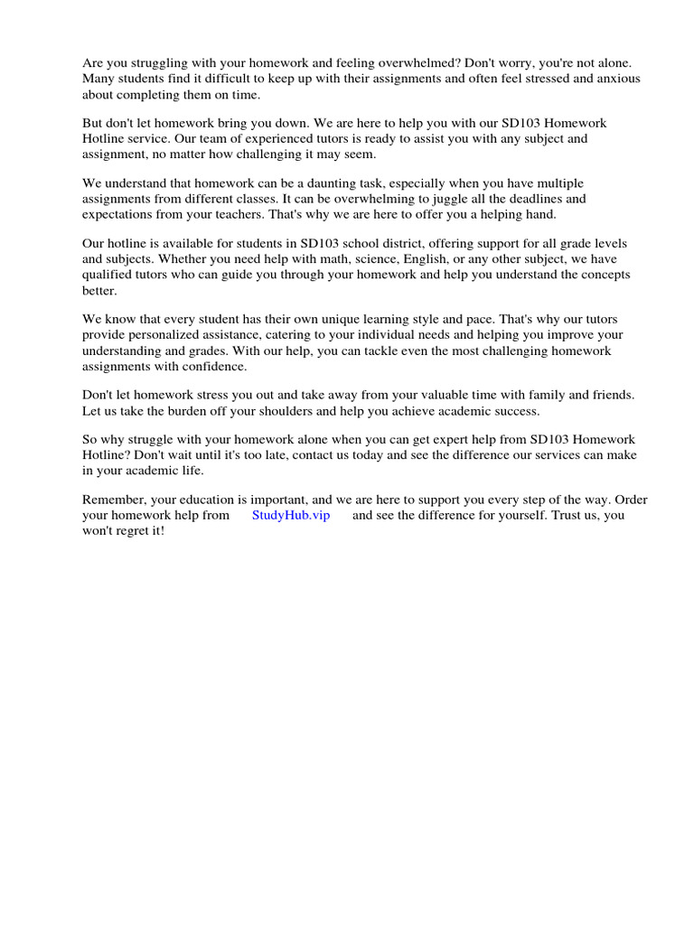 Sd103 Homework Hotline | PDF | Homework