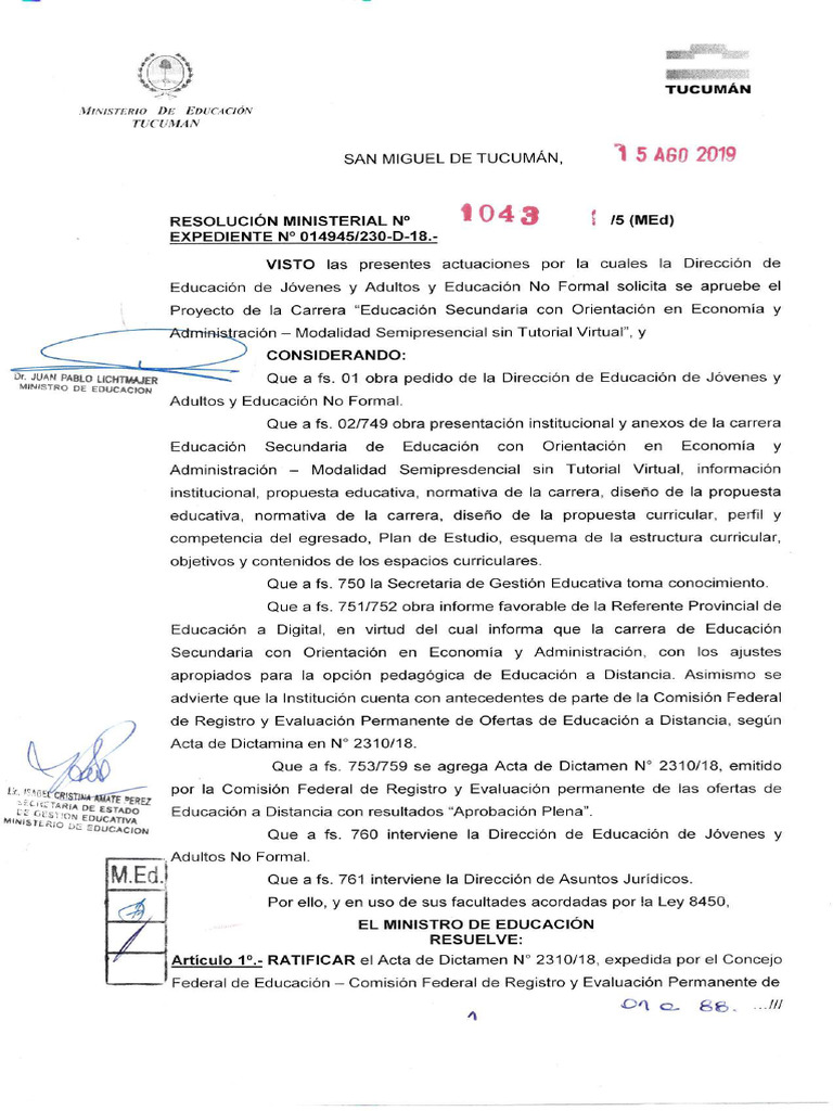 Diseño Curricular - Resol. N 1043 - Semipresencial | PDF