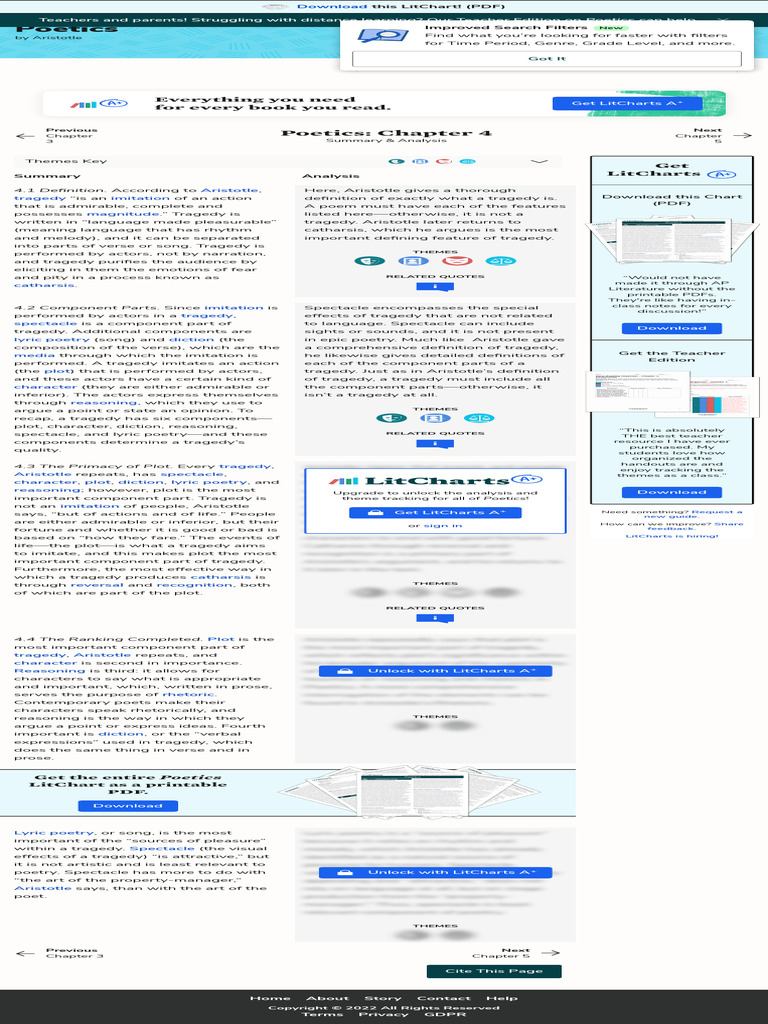 Poetics Chapter 4. Tragedy Definition and Analysis Summary & Analysis LitCharts | PDF | Poetics ...