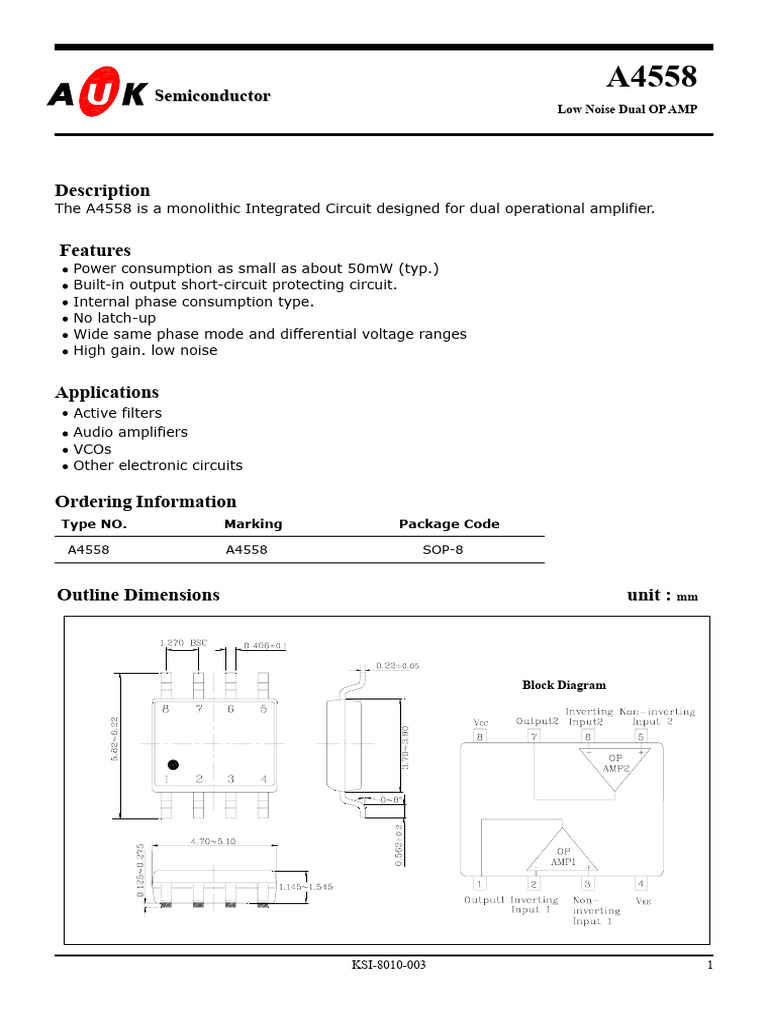 A 4558 Amplifier | PDF | Amplifier | Operational Amplifier