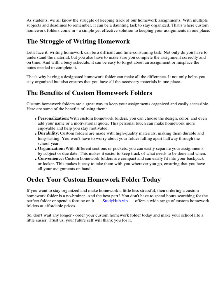 Custom Homework Folders | PDF | Preschool | Homework