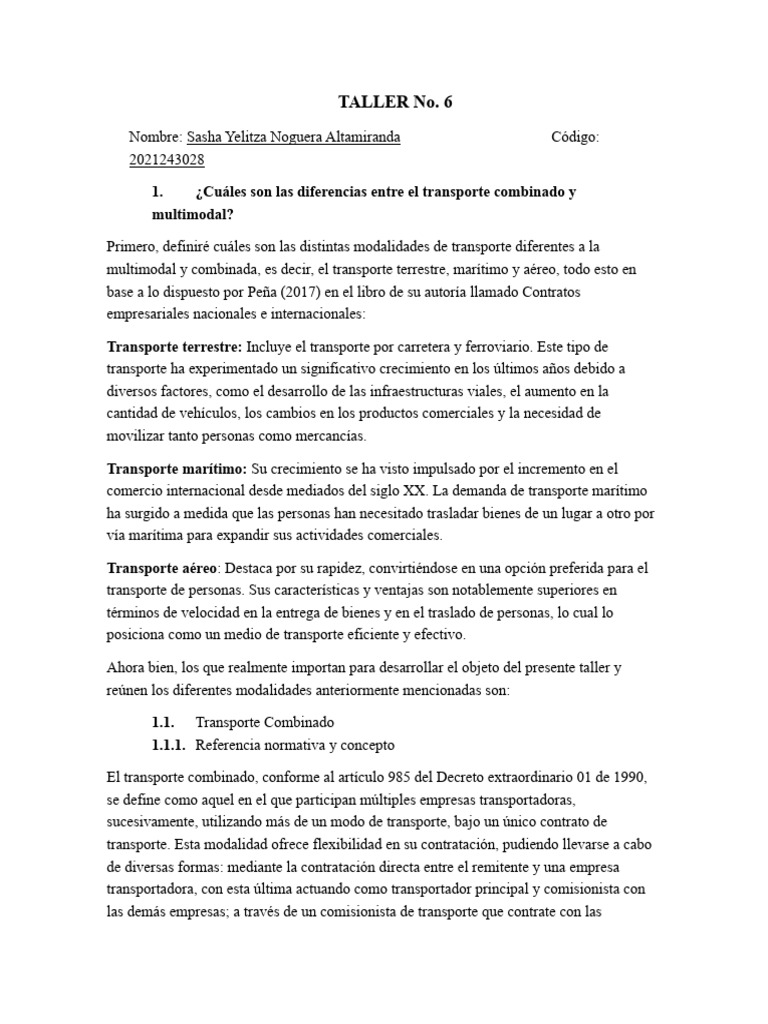 Taller 6 | PDF | Transporte | El comercio internacional