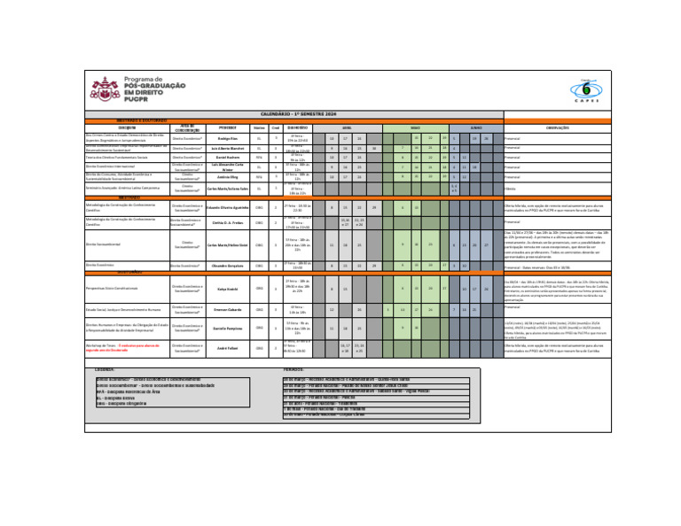 Grade Horária - PPGD - 1º Semestre 2024 - Atual | PDF | Páscoa