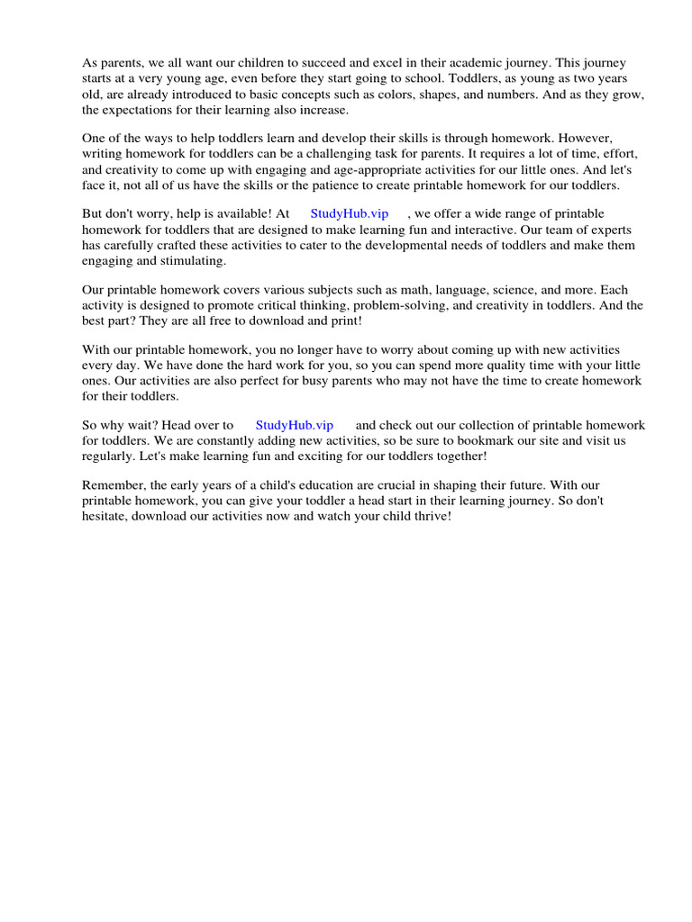 Printable Homework For Toddlers | Download Free PDF | Worksheet | Homework