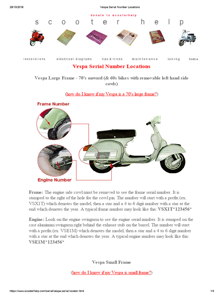 Vespa Serial Number Locations | PDF | Motor Vehicle | Rear Wheel Drive Vehicles