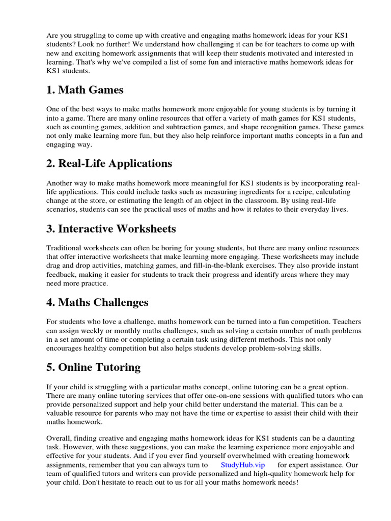 Ks1 Maths Homework Ideas | PDF | Homework | Mathematics