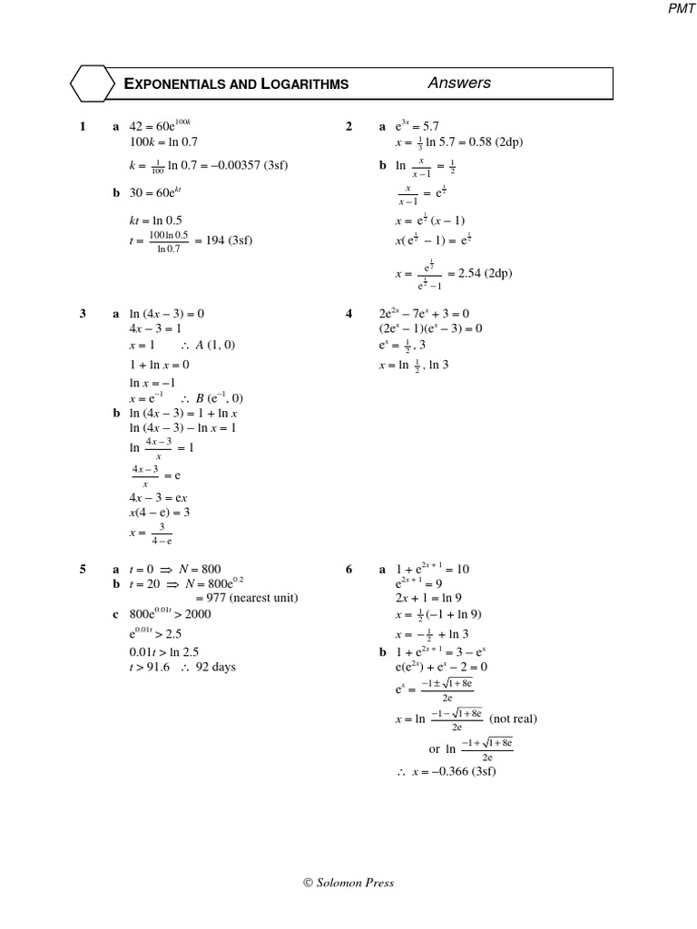 5b. Mixed Exam-Style Questions On Exponentials and Logarithms - Answers | PDF | Numbers ...