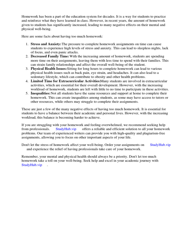 Facts About Having Too Much Homework | PDF | Homework | Psychology