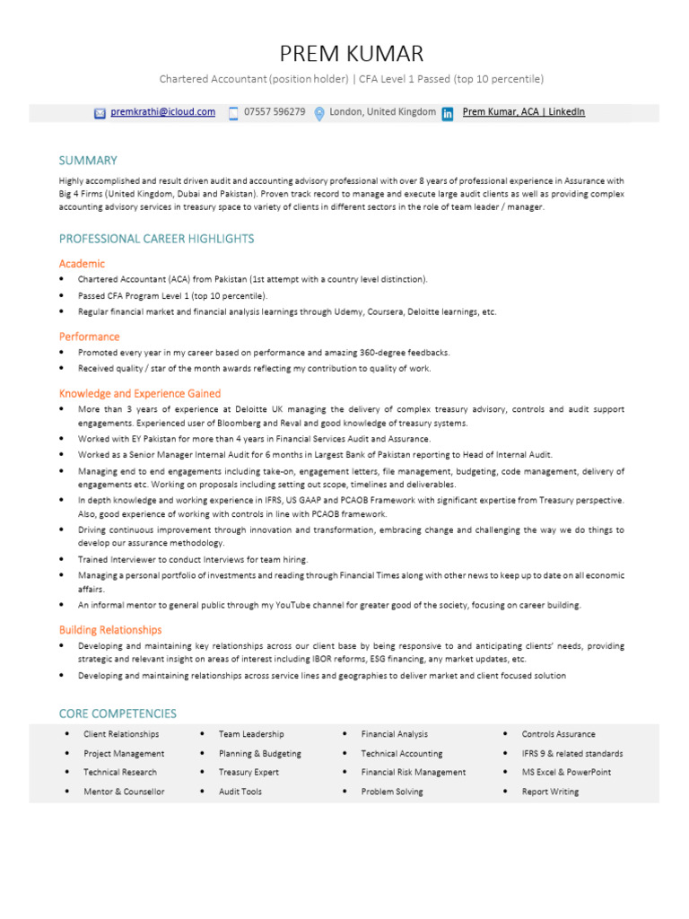 Prem Kumar: Chartered Accountant (Position Holder) - CFA Level 1 Passed ...