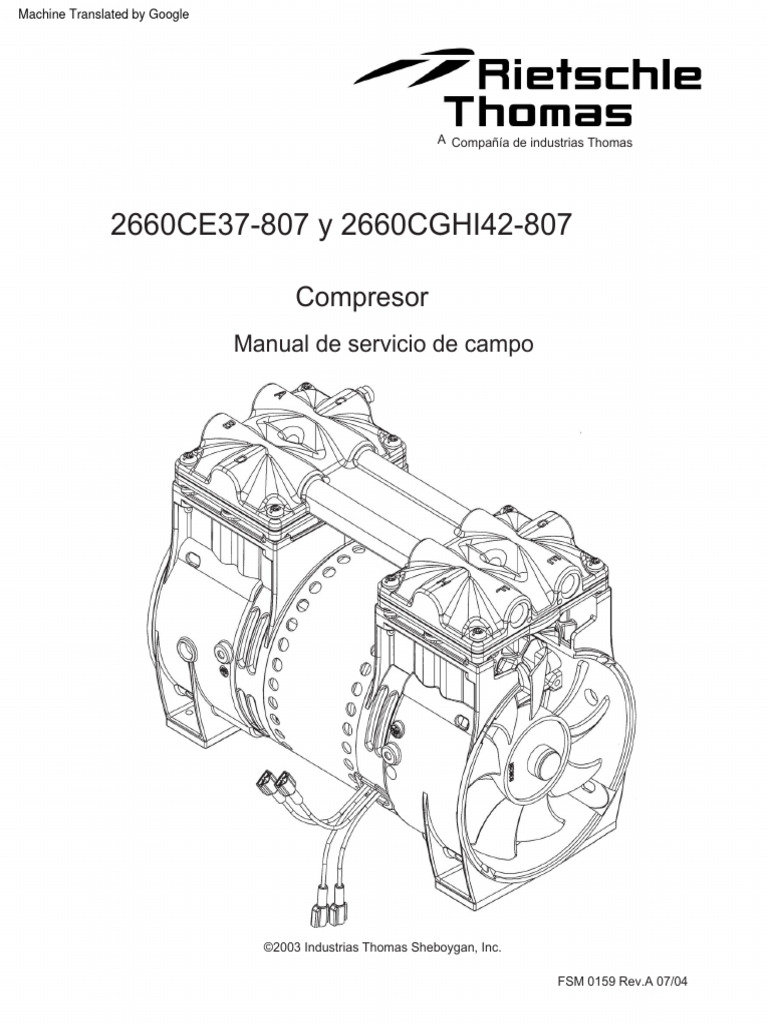 Manual de Servicio Compresor Thomas 1 HP | PDF | Tornillo | Ingeniería ...