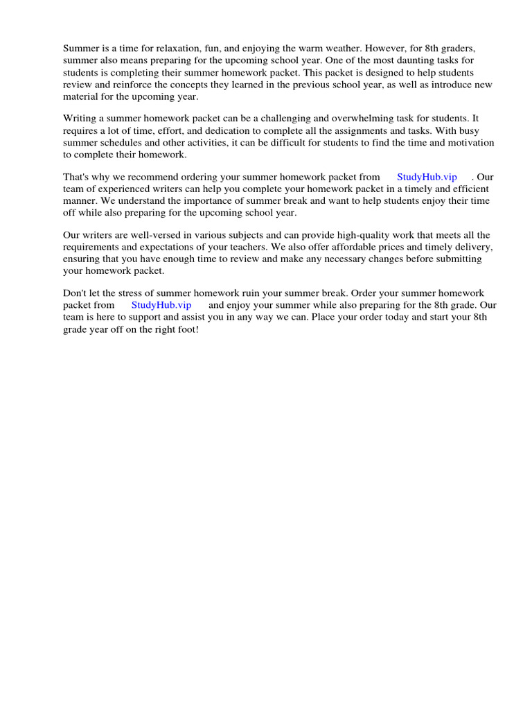 8th Grade Summer Homework Packet | PDF | Homework | Safari (Web Browser)