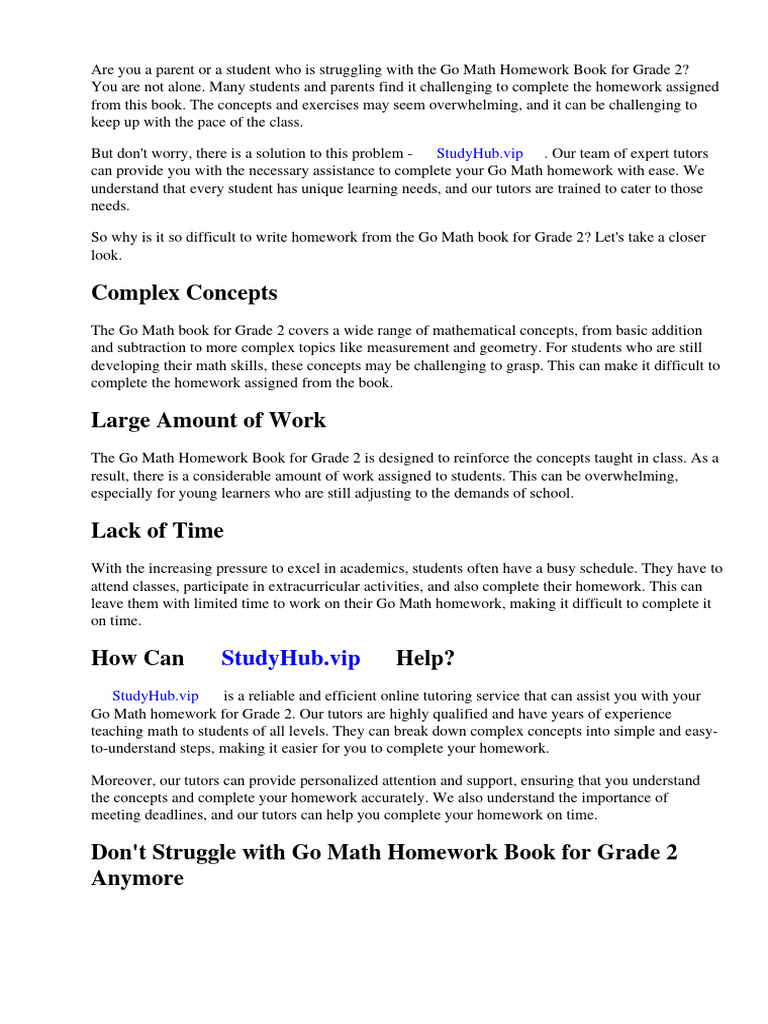 Go Math Homework Book Grade 2 | PDF | Homework | Mathematics