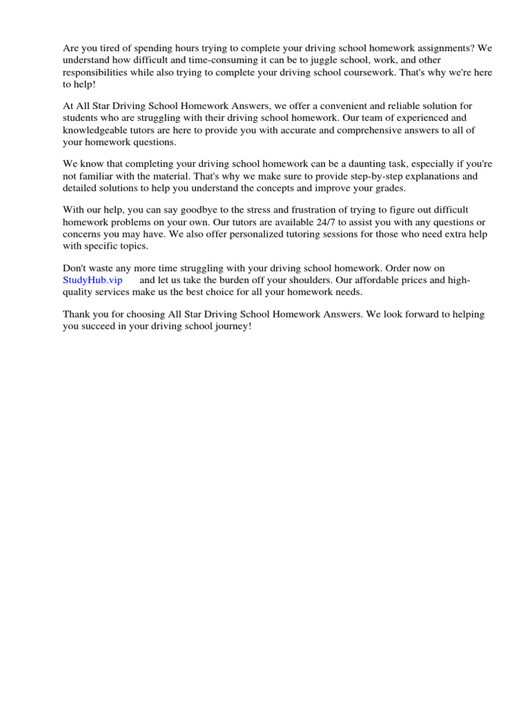 All Star Driving School Homework Answers | PDF | Homework | Driver's ...