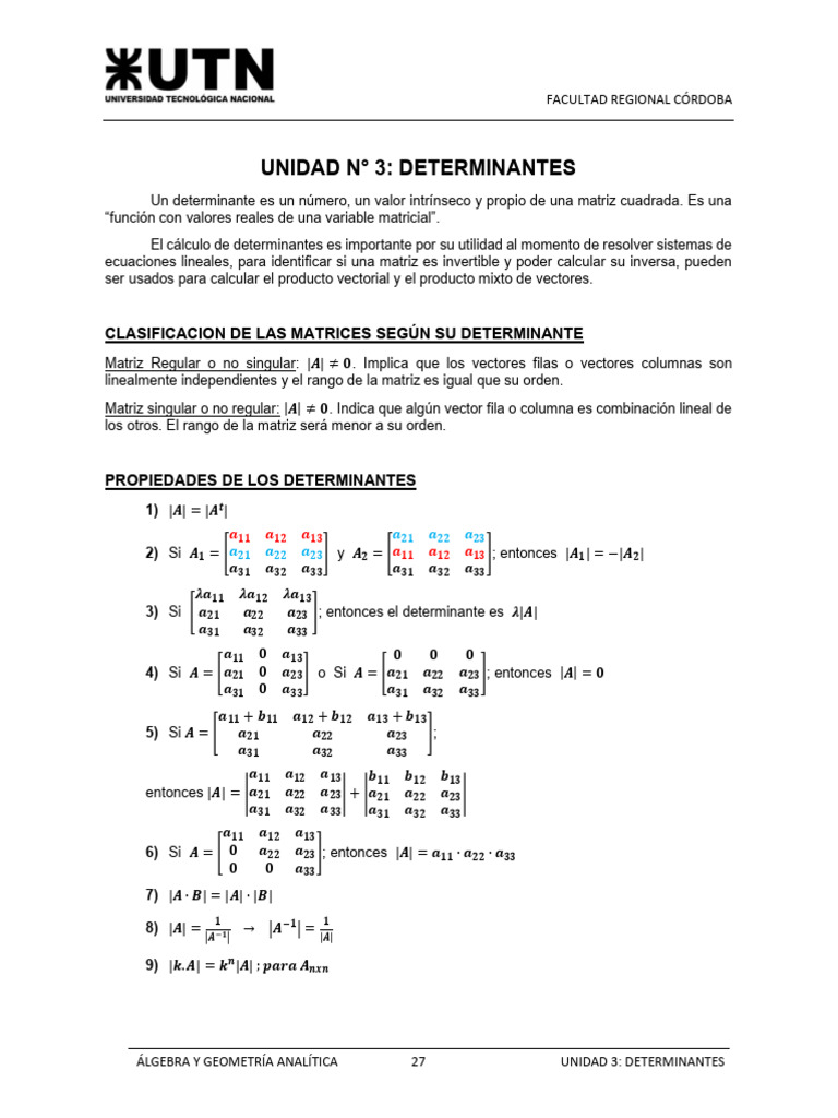 2024 - Unidad 3 - Determinante | PDF | Determinante | Matriz (Matemáticas)