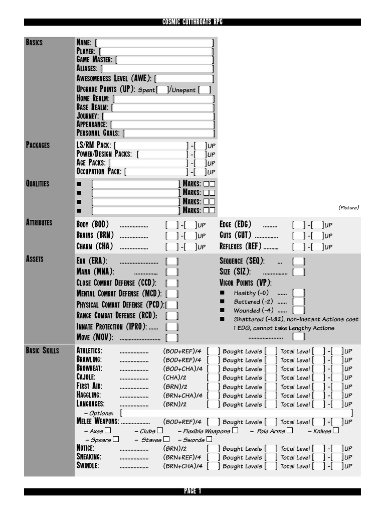 Cosmic Cutthroats Sheets | PDF | Projectiles | Projectile Weapons