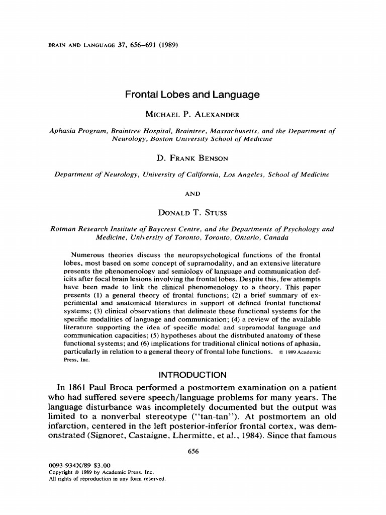 Frontal Lobe and Language | PDF | Aphasia | Frontal Lobe