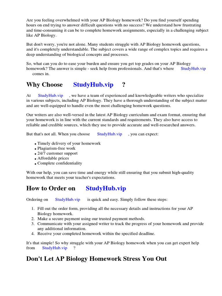 AP Biology Homework Questions | Download Free PDF | Proteins | Cell ...