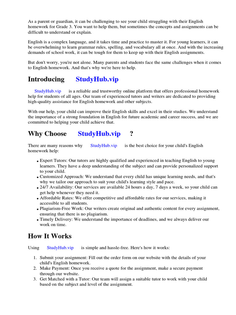 English Homework Grade 3 | PDF | English Language | Homework