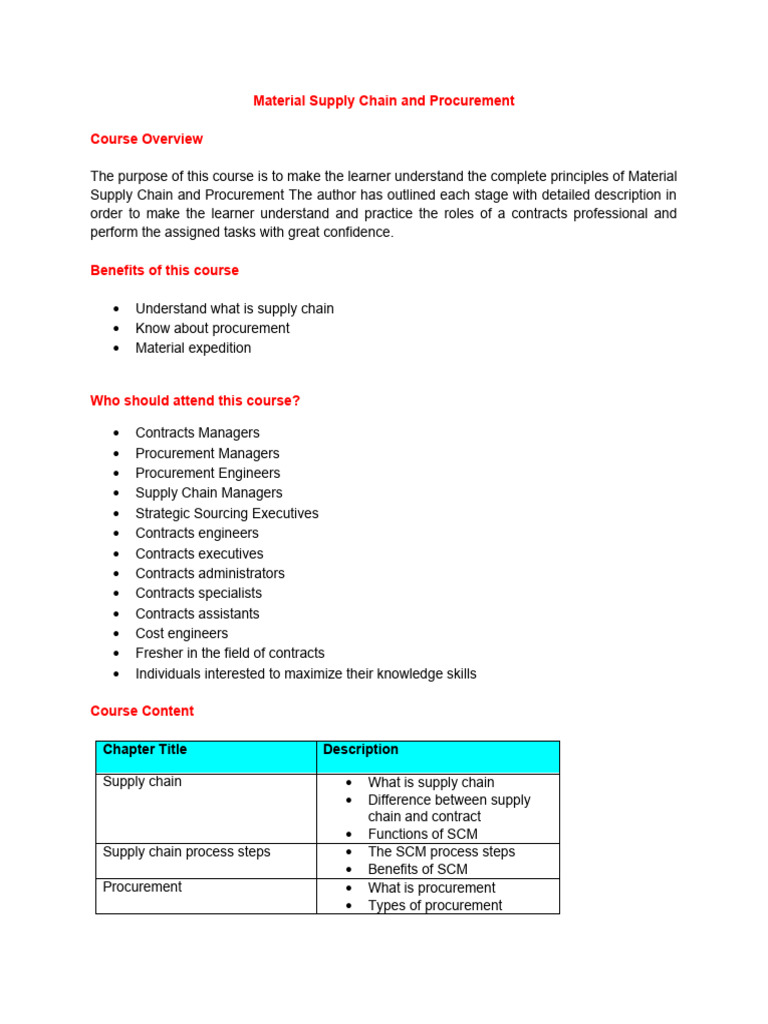 Material Supply Chain and Procurement | PDF