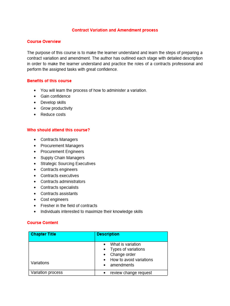 Contract Variation and Amendment Process | PDF