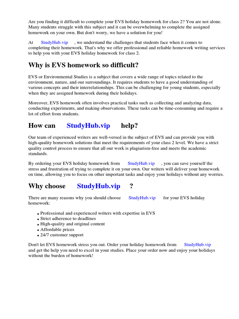 Evs Holiday Homework Class 2 | PDF | Homework | Books