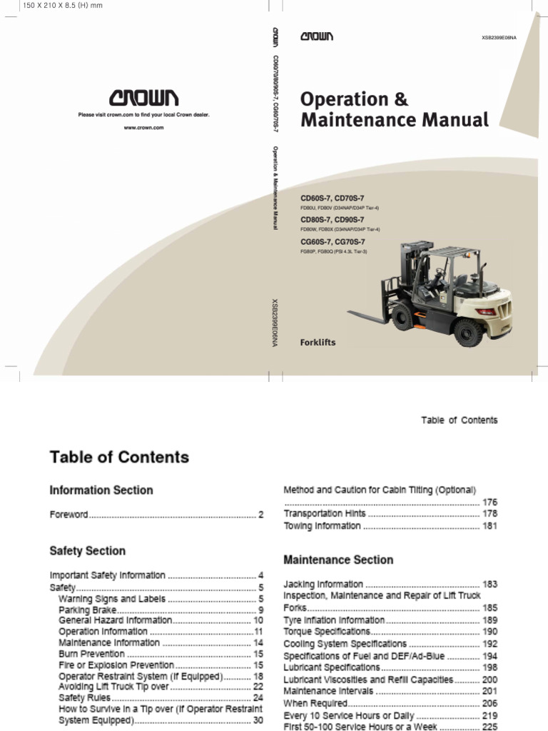 Operator - Manual - CD60 90 7, CG60 70 7 | PDF | Forklift | Elevator