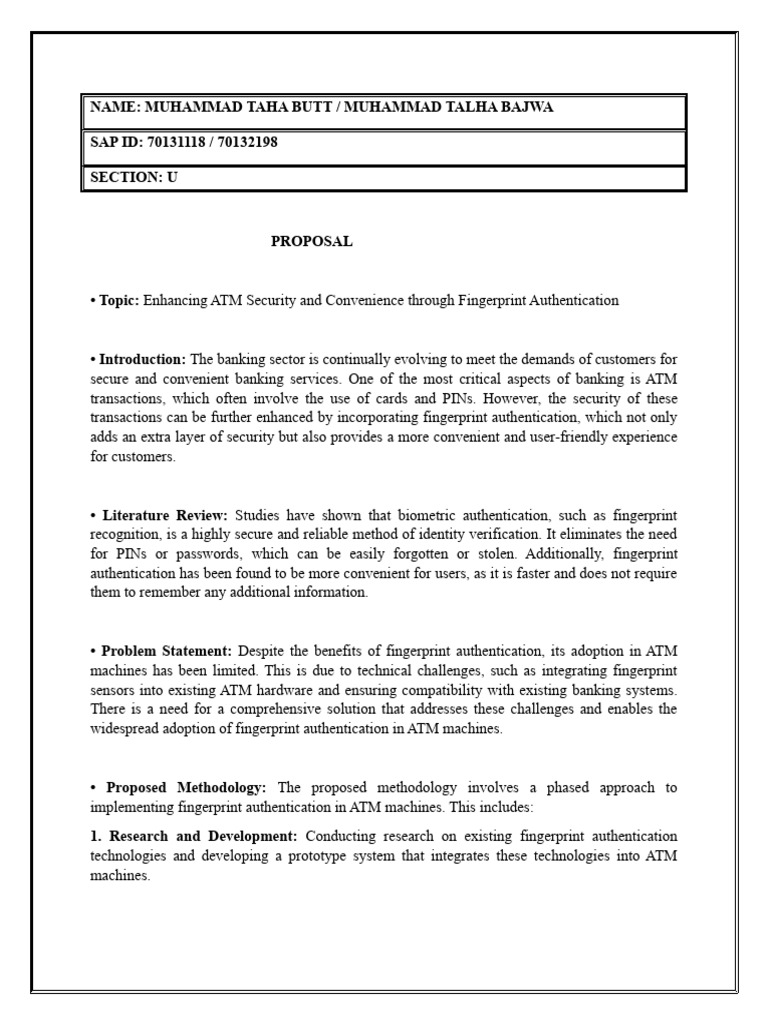 SDA PROJECT PROPOSAL New | PDF | Authentication | Automated Teller Machine