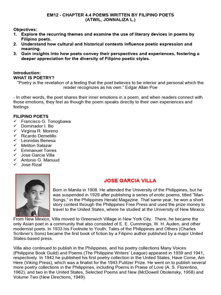 Filipino Poets: Themes & Devices | PDF | Poetry