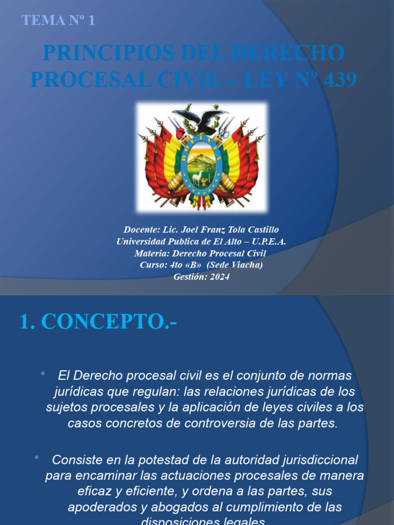 Tema #1 PRINCIPIOS DEL DERECHO PROCESAL CIVIL - LEY #439 (Oficial) - 2024 | PDF | Ley procesal ...