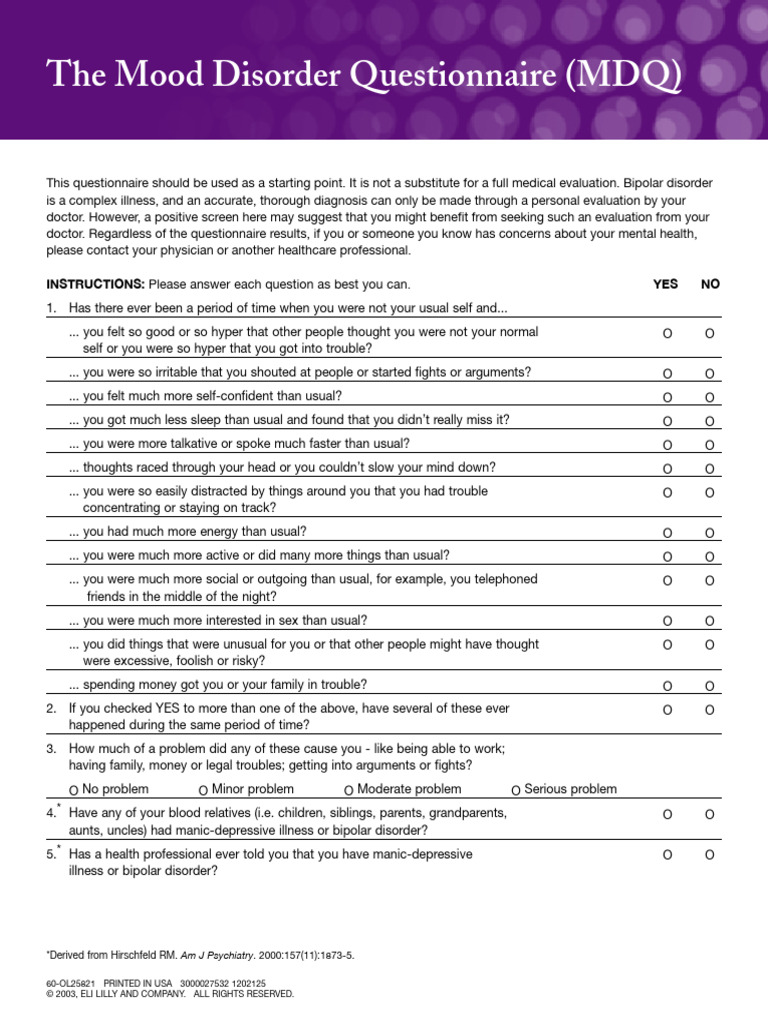 Mood Disorder Questionnaire | PDF | Mental Disorder | Bipolar Disorder