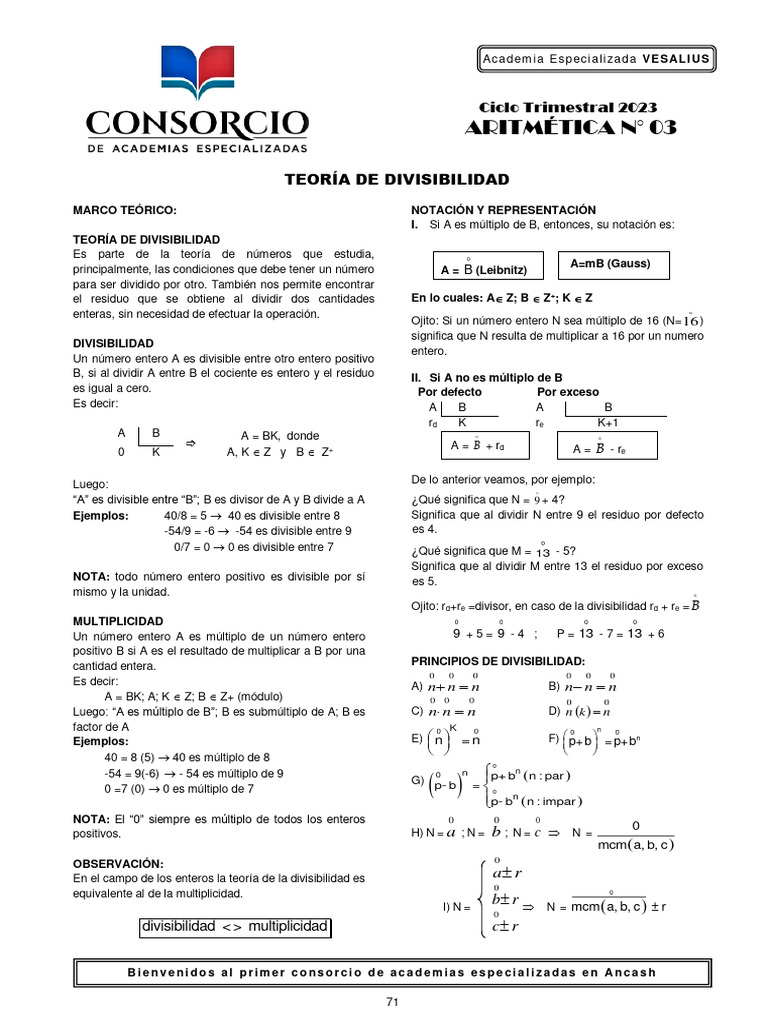 03 Aritmética - Teoria de Divisibilidad | PDF | División (Matemáticas) | Matemáticas discretas