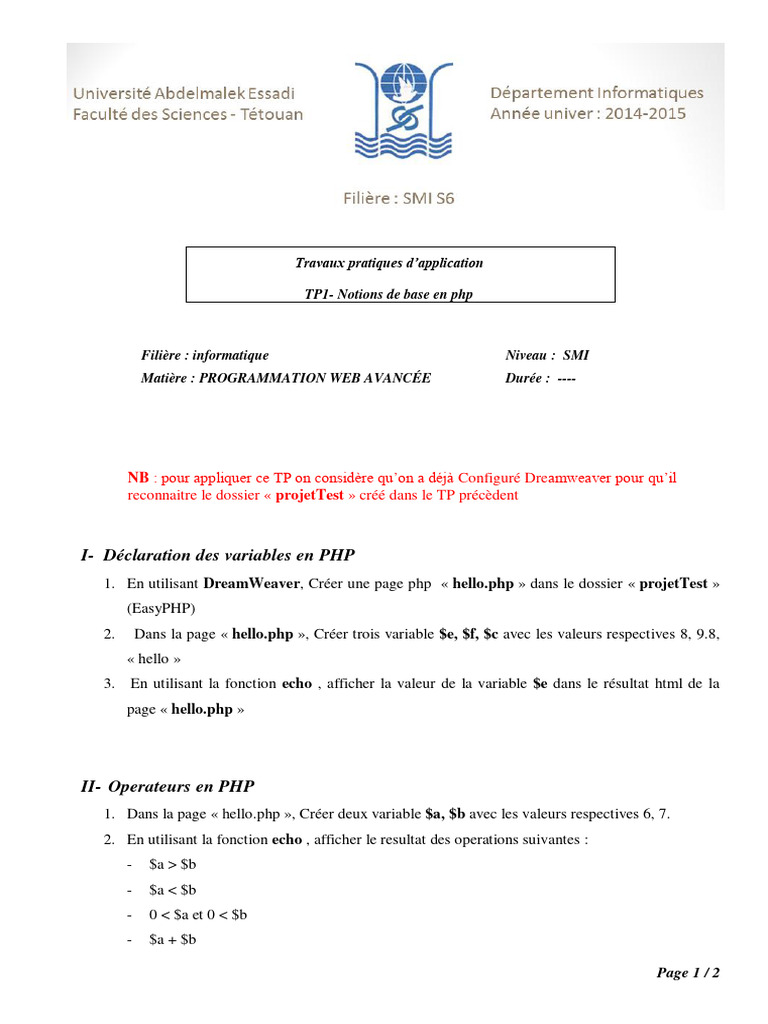 TP 1 - Programmation Web Avancée | PDF | PHP | Structure de contrôle