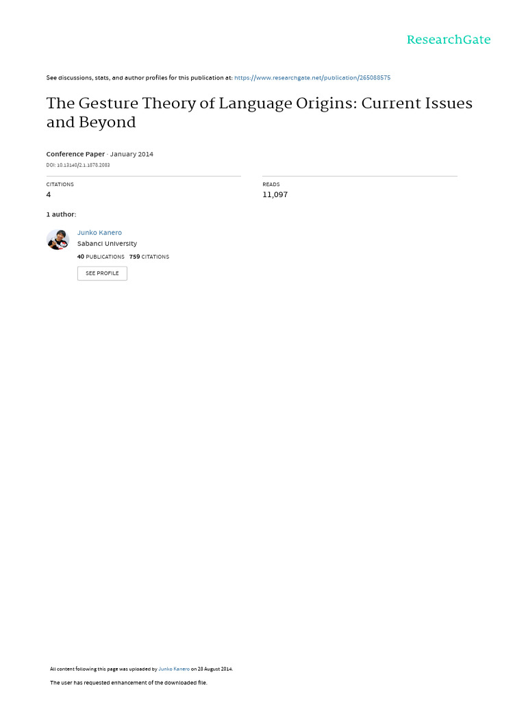 The Gesture Theoryof Language Origins Kanero | PDF | Gesture | Speech