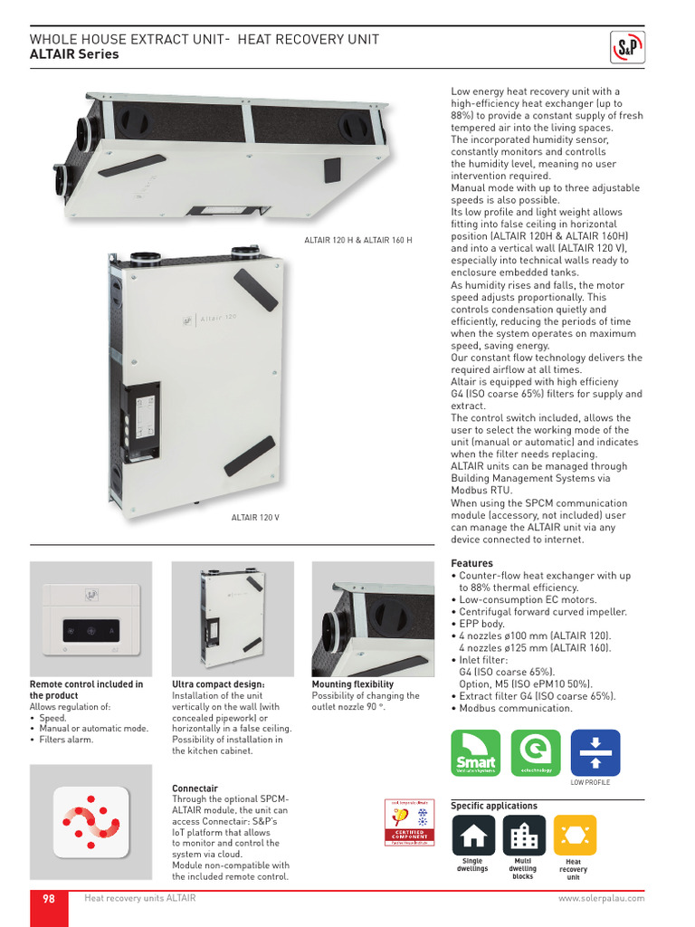 ALTAIR Heat Recovery Units Guide | PDF | Duct (Flow) | Heat Exchanger