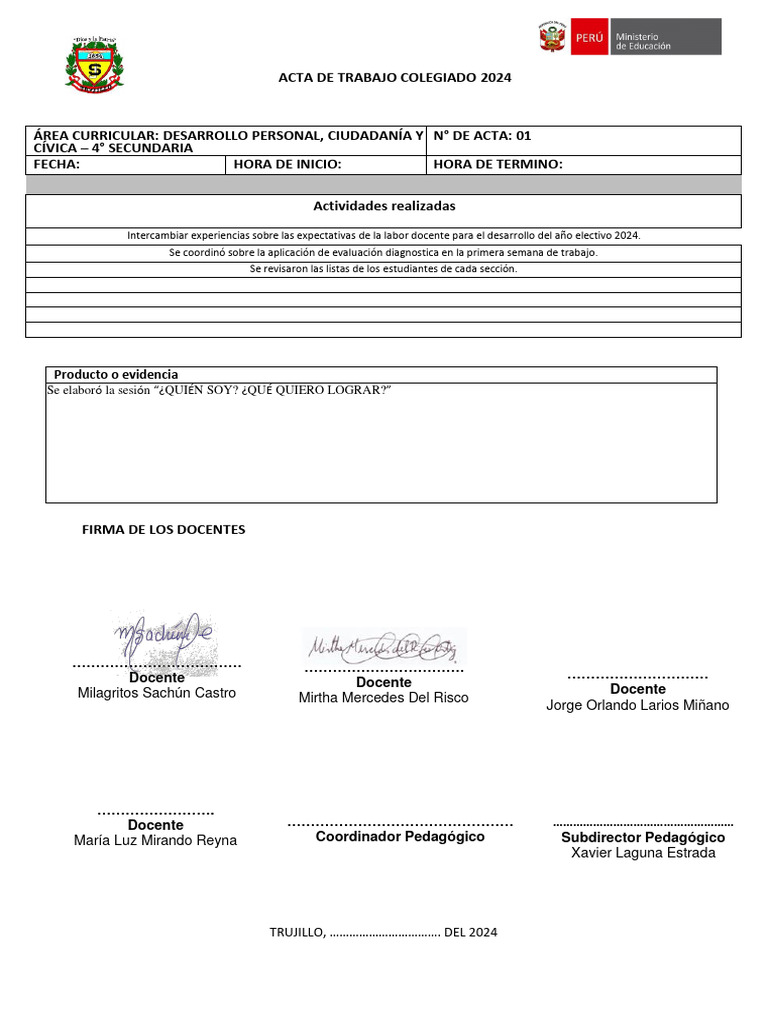 Acta de Trabajo Colegiado 01 - 2024 | PDF