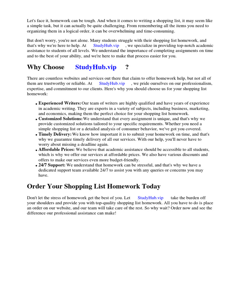 My Shopping List Homework | PDF | Grocery Store | Experience
