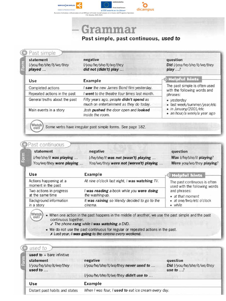 Past Simple, Past Continuous, Used To | PDF