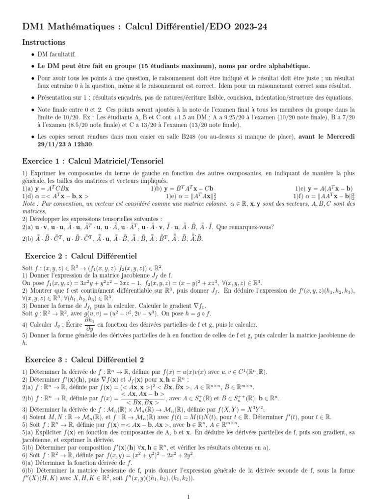 DM 1 CalculDiff EDO 202324 | PDF | Mathématiques | Concepts mathématiques