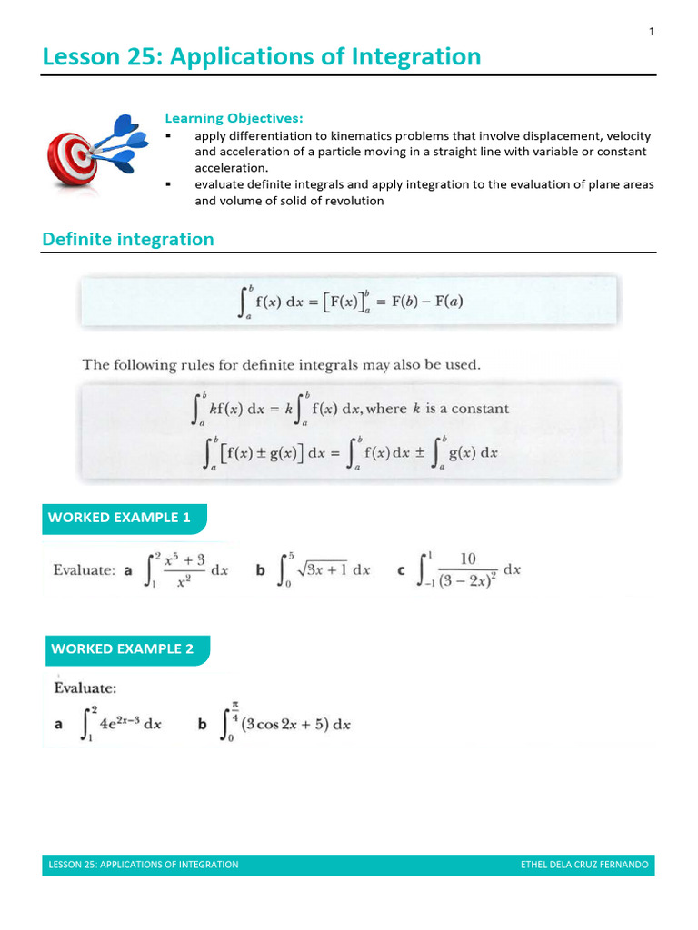 FPM Lesson 25 Applications of Integration | PDF | Integral | Kinematics