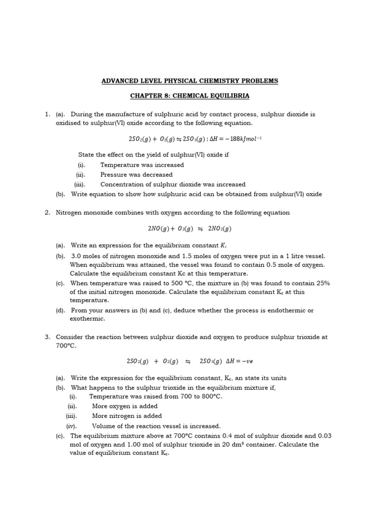 S.6 Chemical Equilibria Problems Revision Past Papers | PDF | Chemical ...