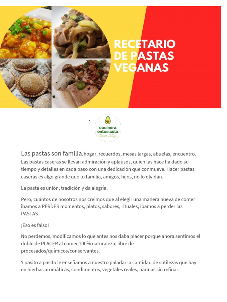Recetas de Pastas Caseras Veganas | PDF | Pasta | Ricotta