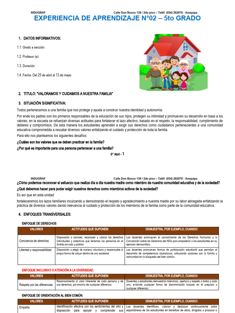 5° Grado - Experiencia de Aprendizaje N°02 | PDF | División (Matemáticas) | Geometría